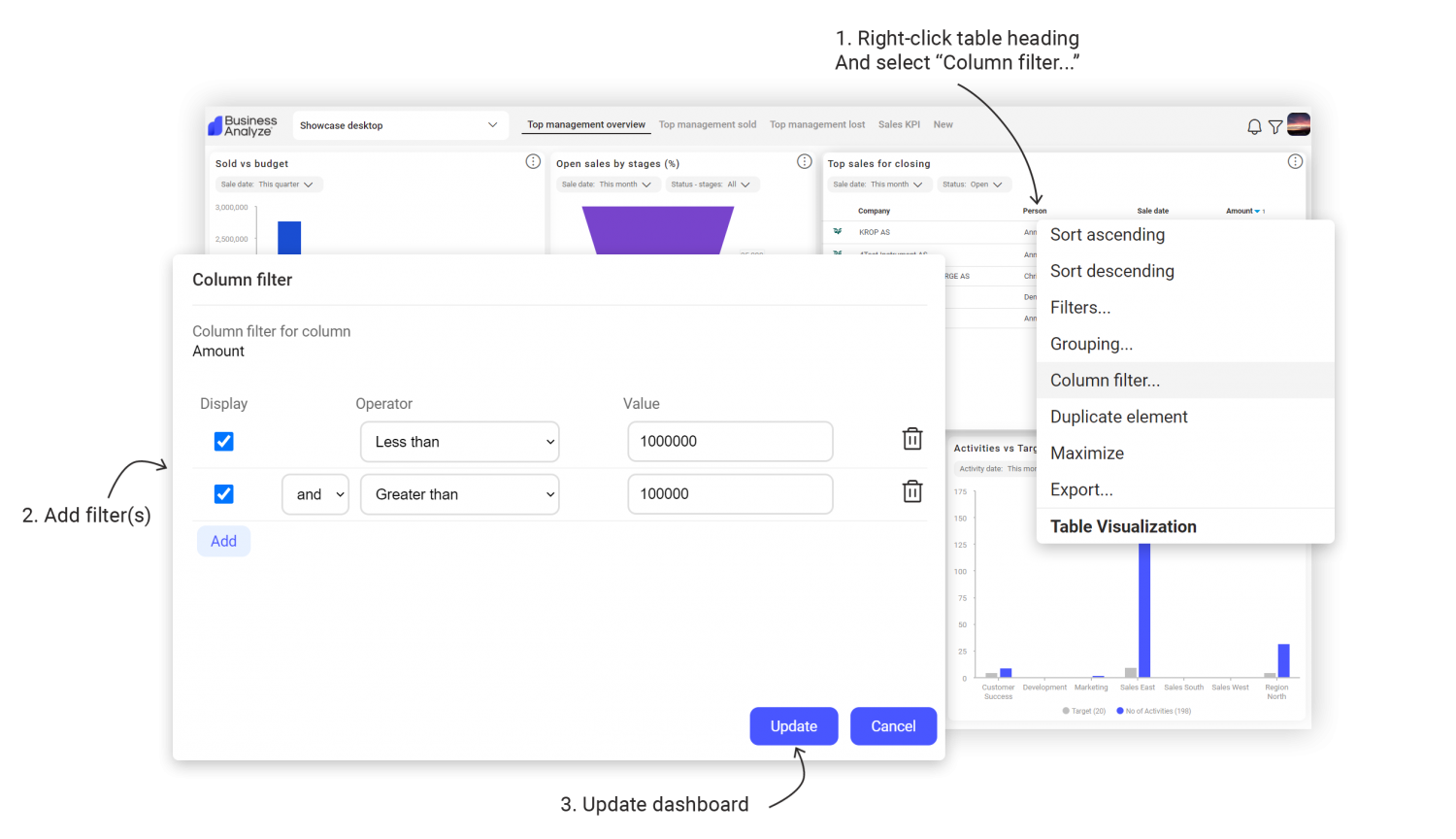Quick guide to using Business Analyze data filters